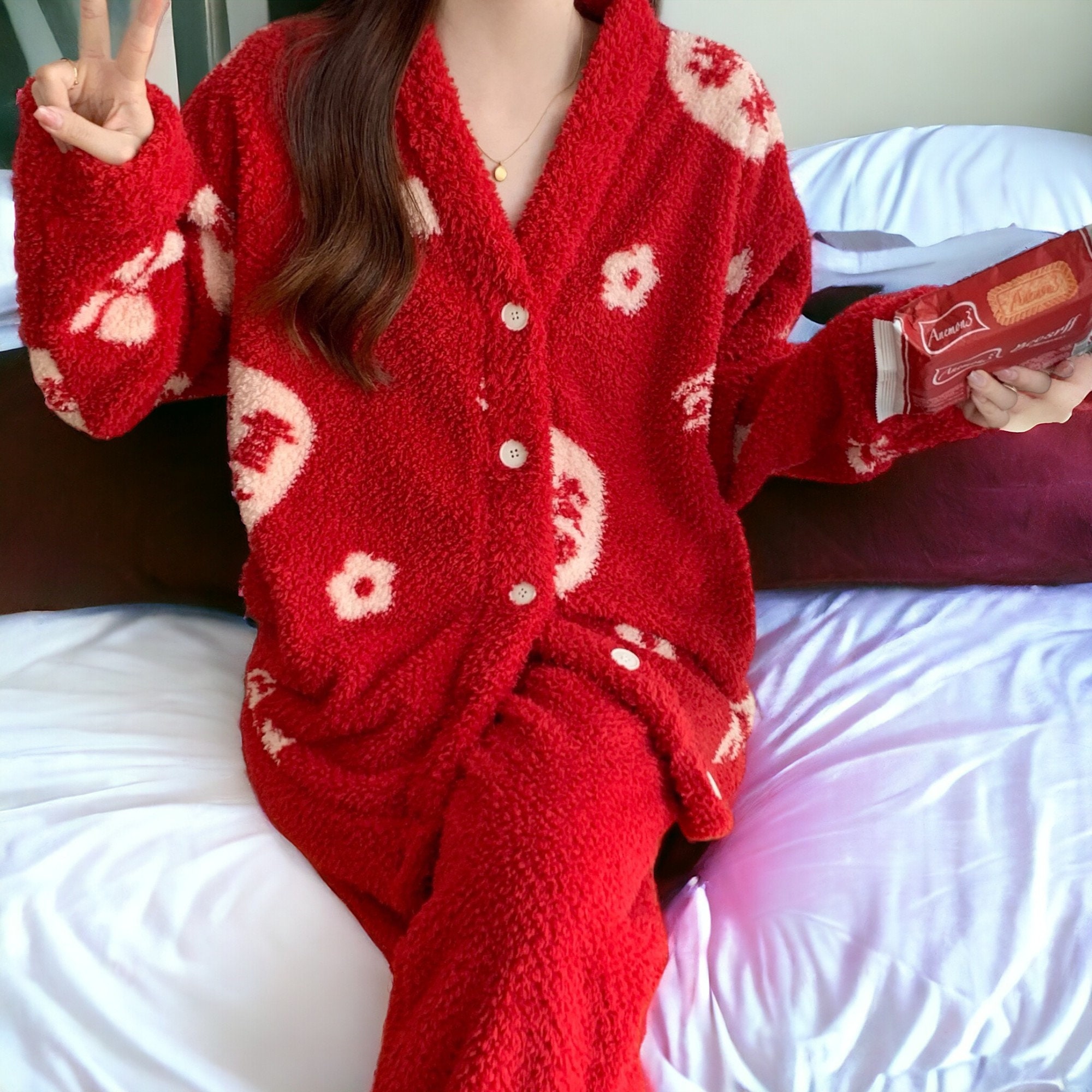 Womens Fluffy Pyjamas Cute Pyjama Cute Pyjama Stripe Pyjama Teddy Bear ...