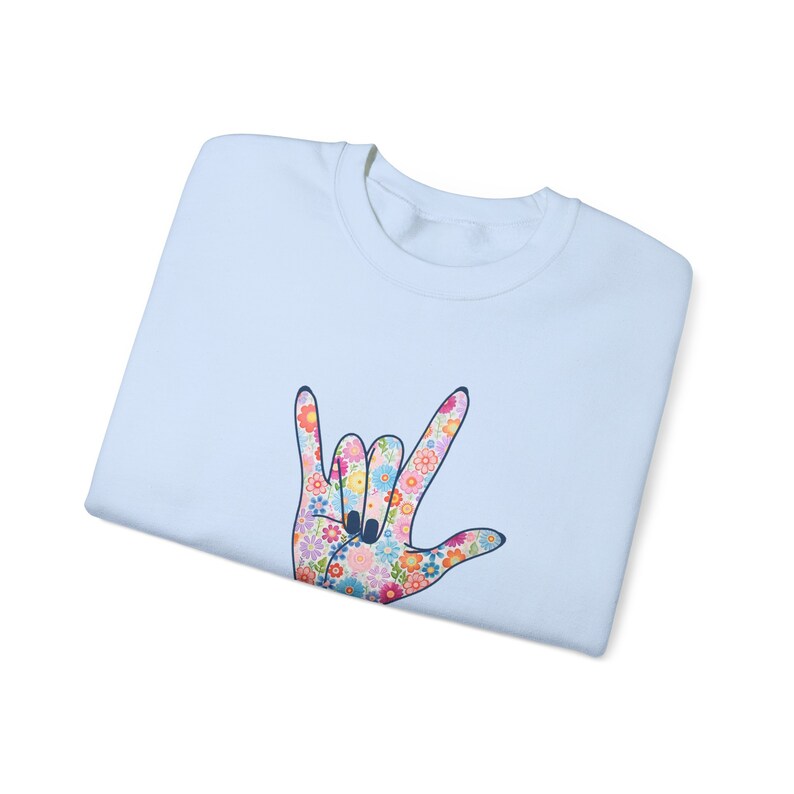 ASL i Love You Hand With Flowers, Unisex Heavy Blend™ Crewneck ...