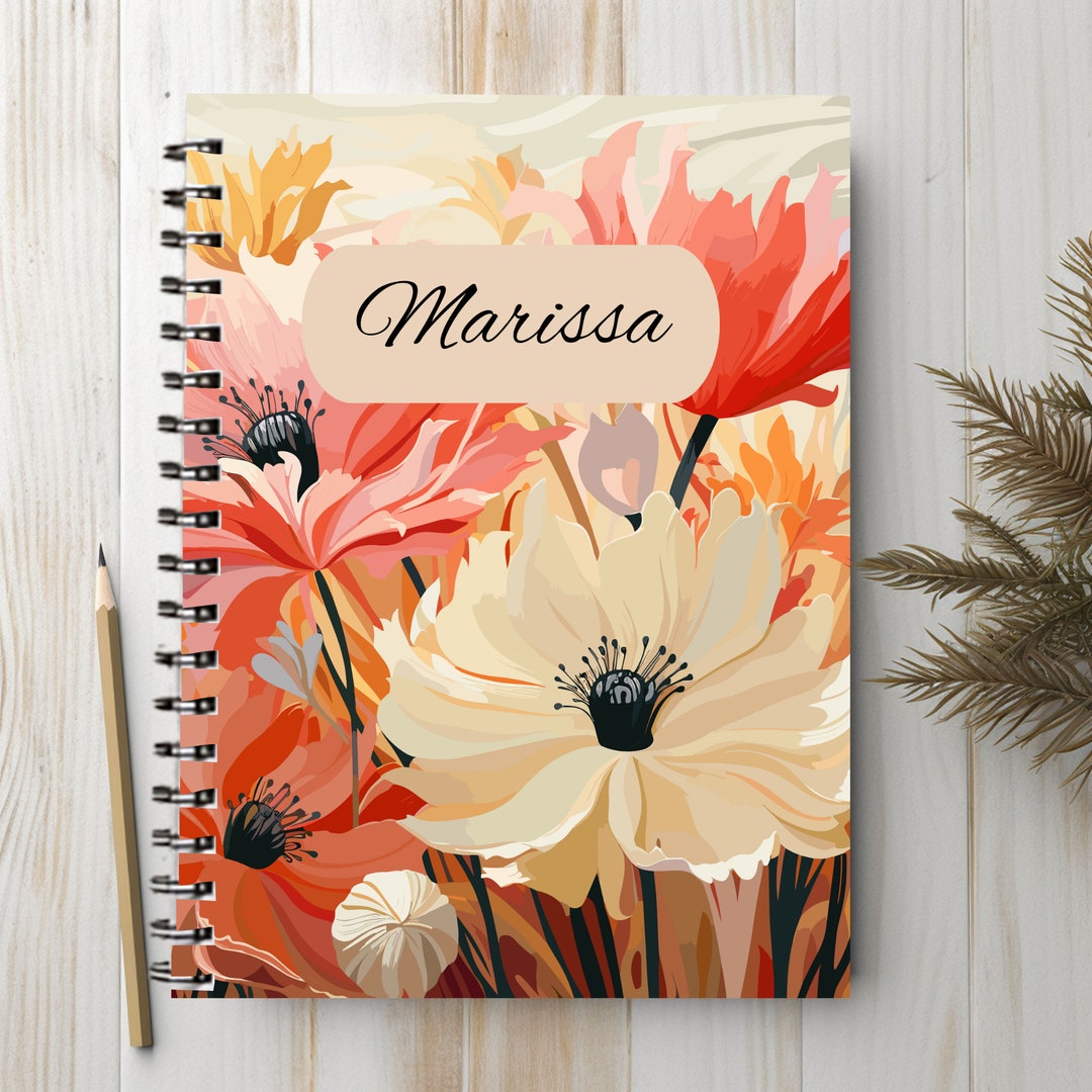 Personalized Flower Spiral Notebook, Customized Journal, Notebook for ...