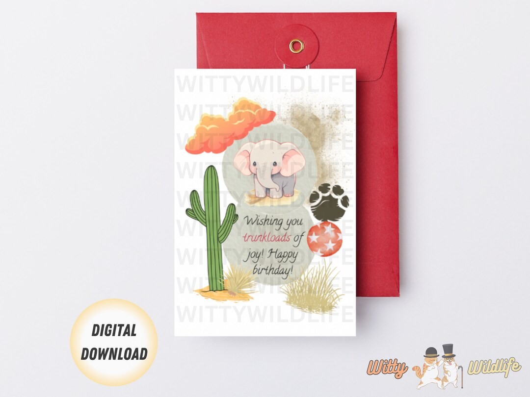 Cute Elephant Birthday Card | Printable Elephant Greeting Card ...