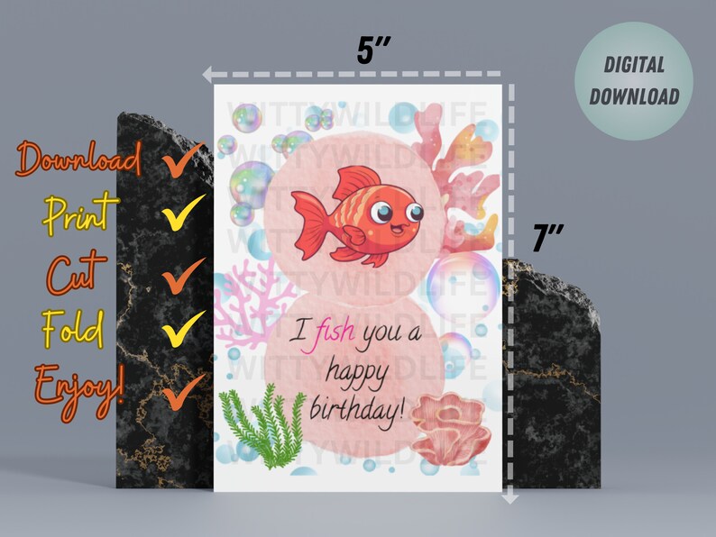 Funny Fish Birthday Card | Printable Fish Greeting Card | Instant ...
