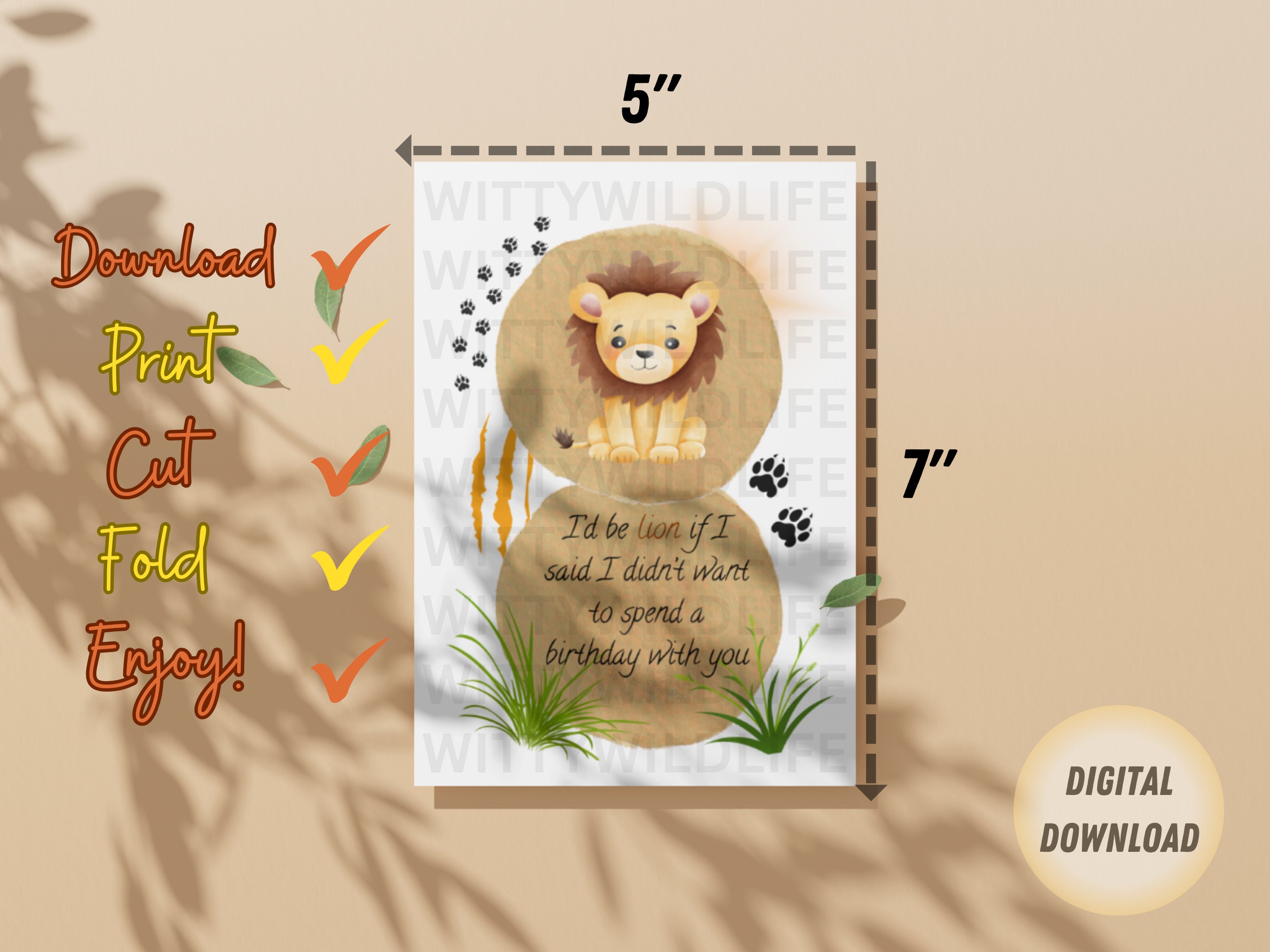 Funny Lion Birthday Card Printable Download - Etsy
