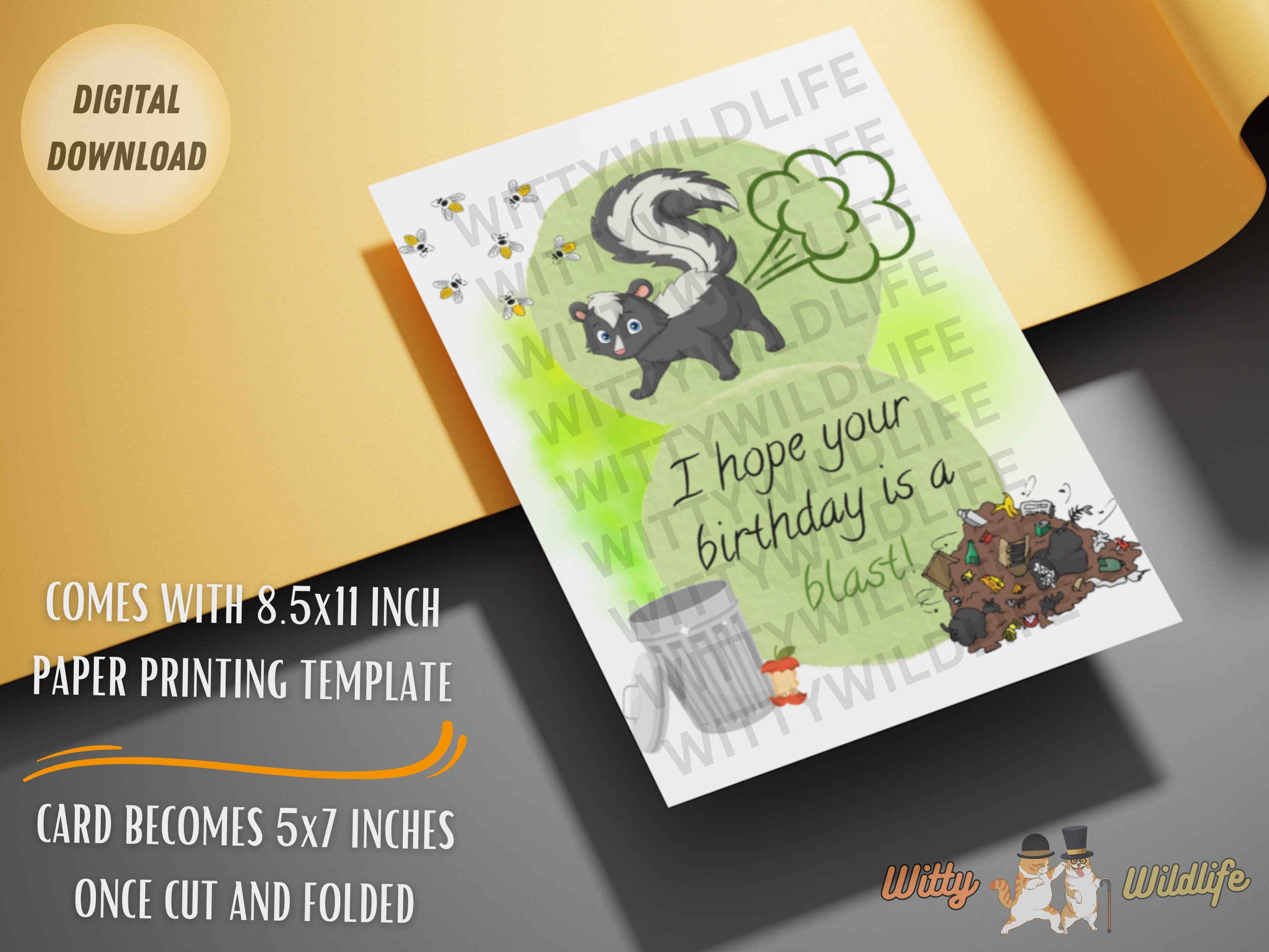 Funny Skunk Birthday Card | Printable Skunk Greeting Card | Instant ...