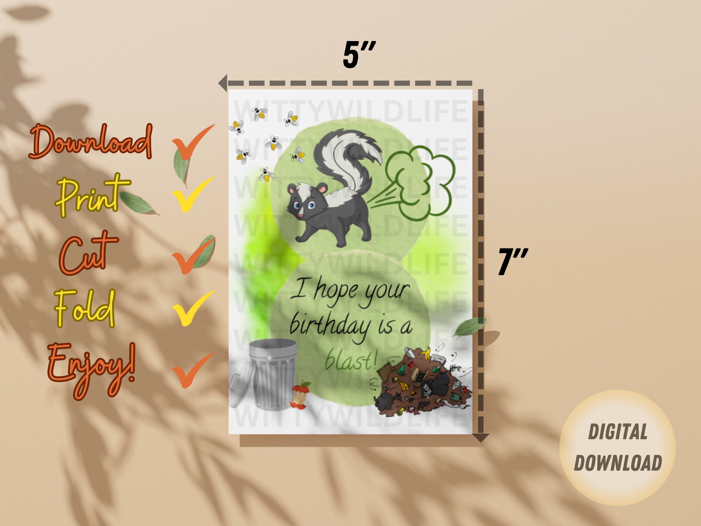 Funny Skunk Birthday Card | Printable Skunk Greeting Card | Instant ...