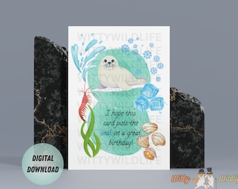 Cute Seal Birthday Card Let's Chill Printable Birthday Card, Adorable ...