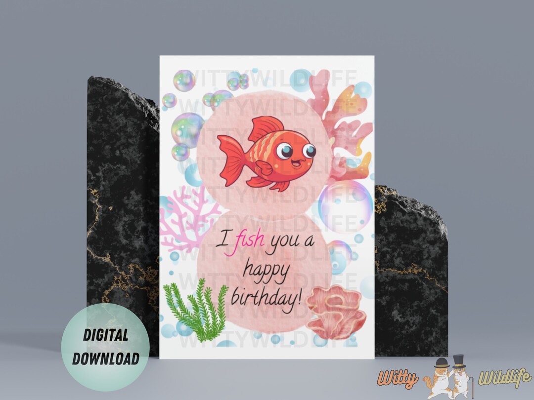 Funny Fish Birthday Card | Printable Fish Greeting Card | Instant ...
