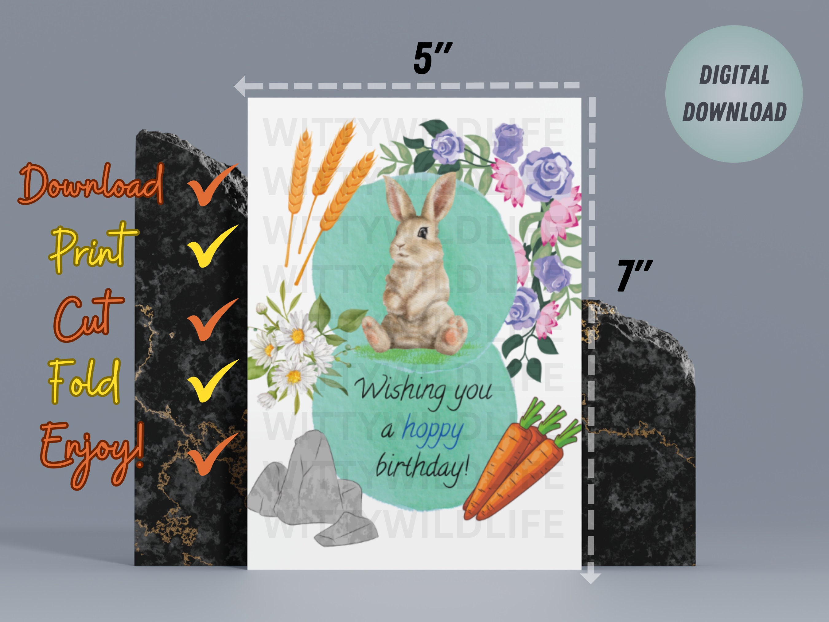 Funny Bunny Birthday Card | Printable Rabbit Greeting Card | Instant ...