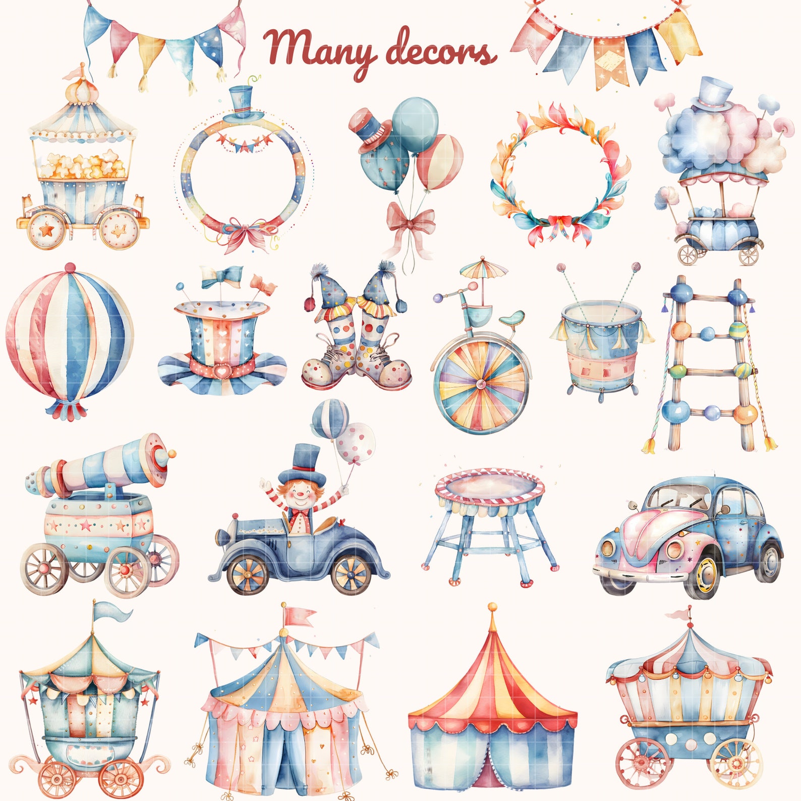 Circus Watercolor Clipart, Cute Animals Candy Color, Colorfull Nursery ...