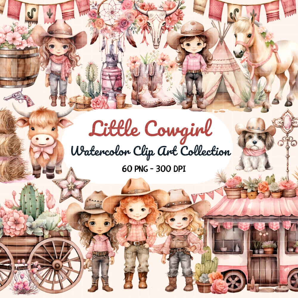 Watercolor Cute Cowgirl Clipart, Wild West, Cowgirls Western Country ...
