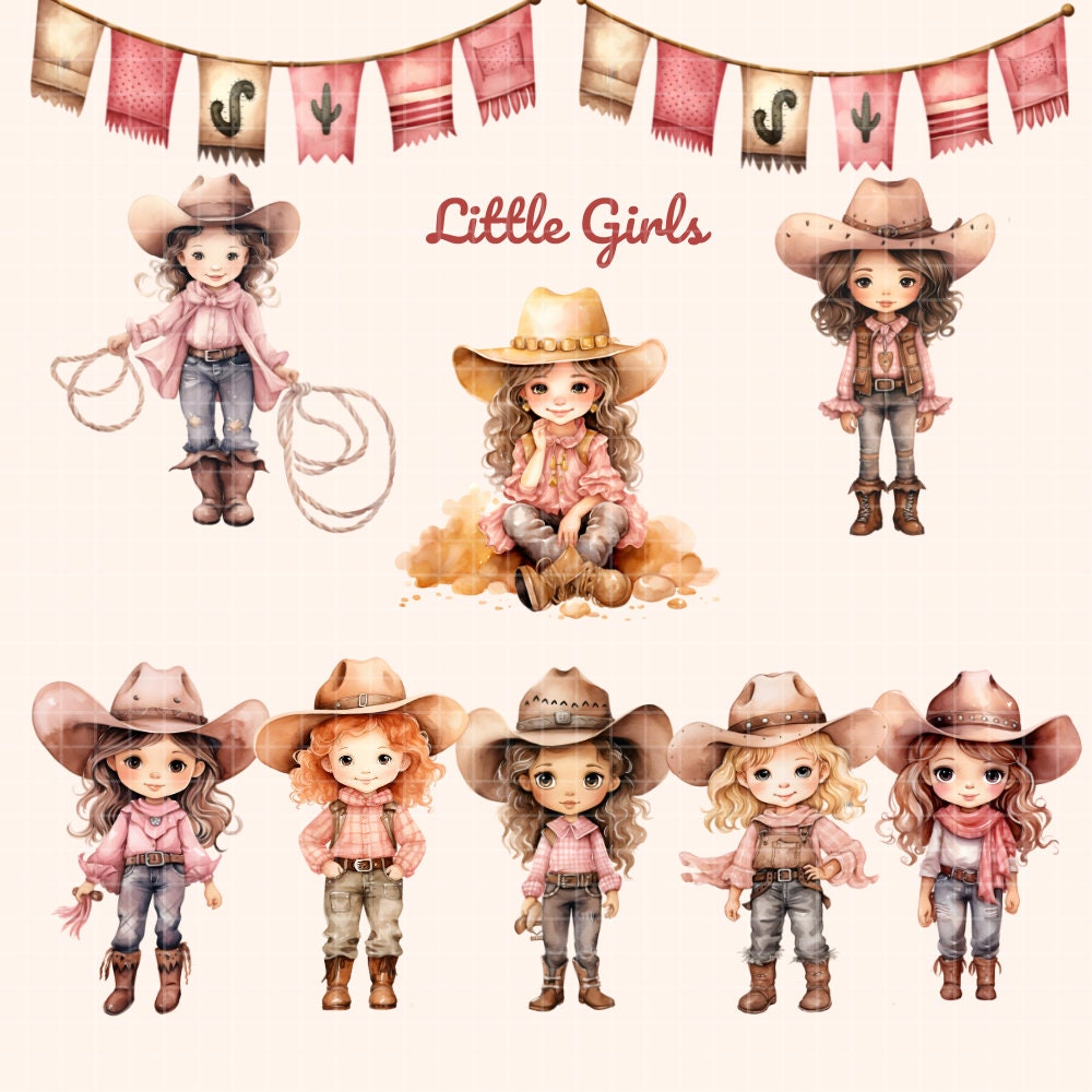 Watercolor Cute Cowgirl Clipart, Wild West, Cowgirls Western Country ...