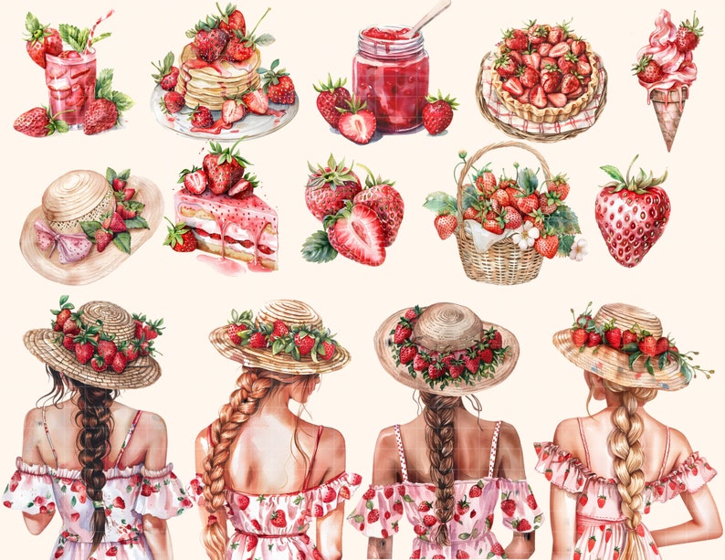 Watercolor Strawberry Clipart, Girl With Strawberry PNG, Strawberry ...