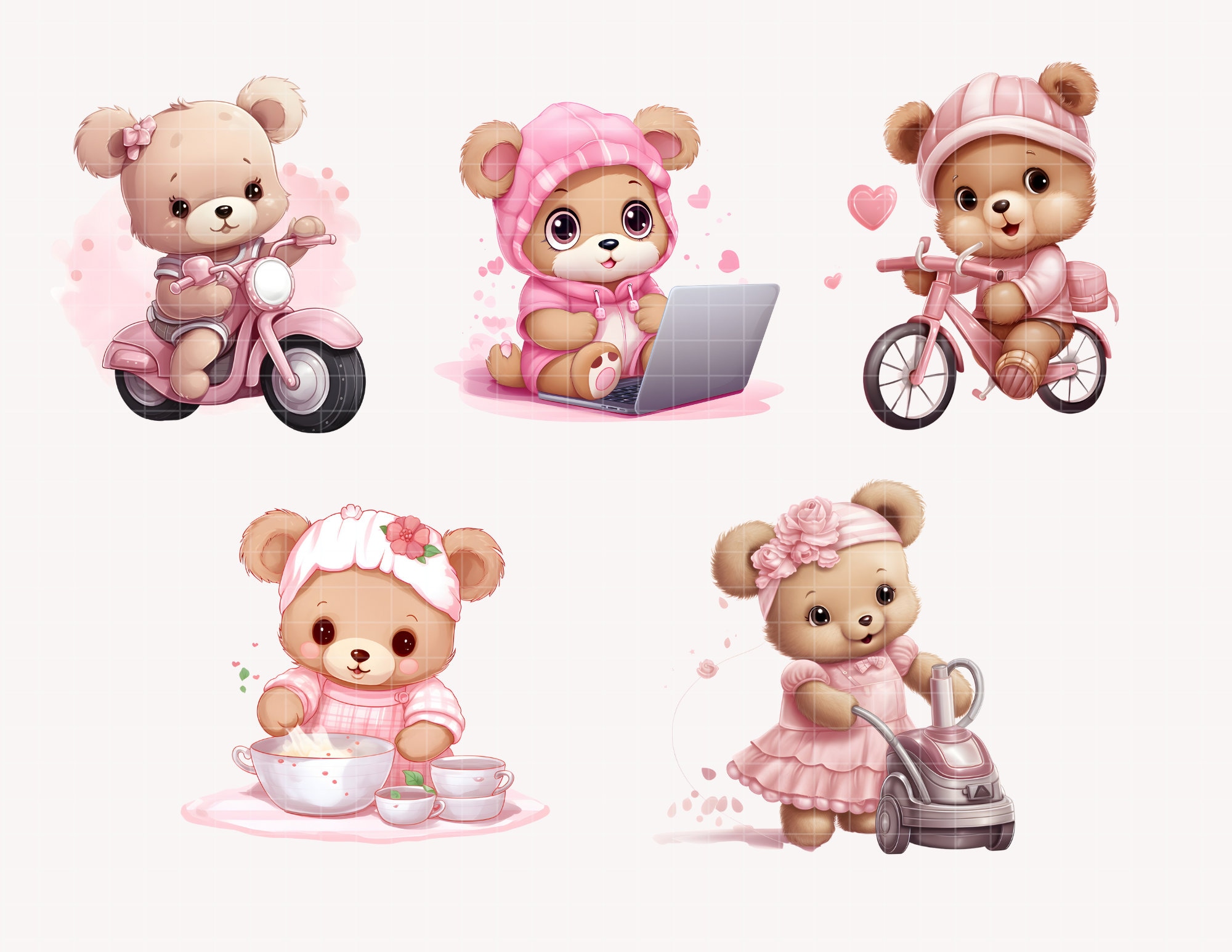 Cute Baby Girl Teddy Bear Clipart Bundle Pink Cute Bear PNG Teddy Baby ...
