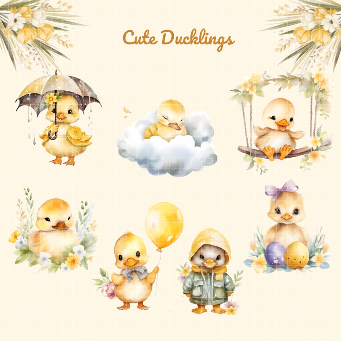 Watercolor Duckling Clipart Bundle, Cute Duckling PNG, Duckling Digital ...