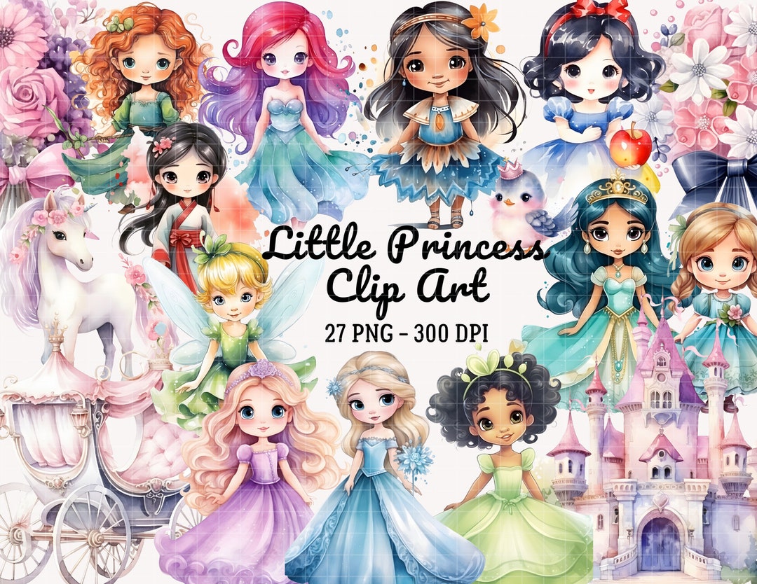 Little Princess Clipart, Baby Princess PNG, Watercolor Princess Clipart ...
