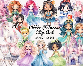 Little Princess Clipart, Watercolor Princess Clipart, Nursery Decor PNG ...