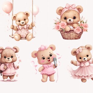 Cute Baby Girl Teddy Bear Clipart Bundle Pink Cute Bear PNG Teddy Baby ...