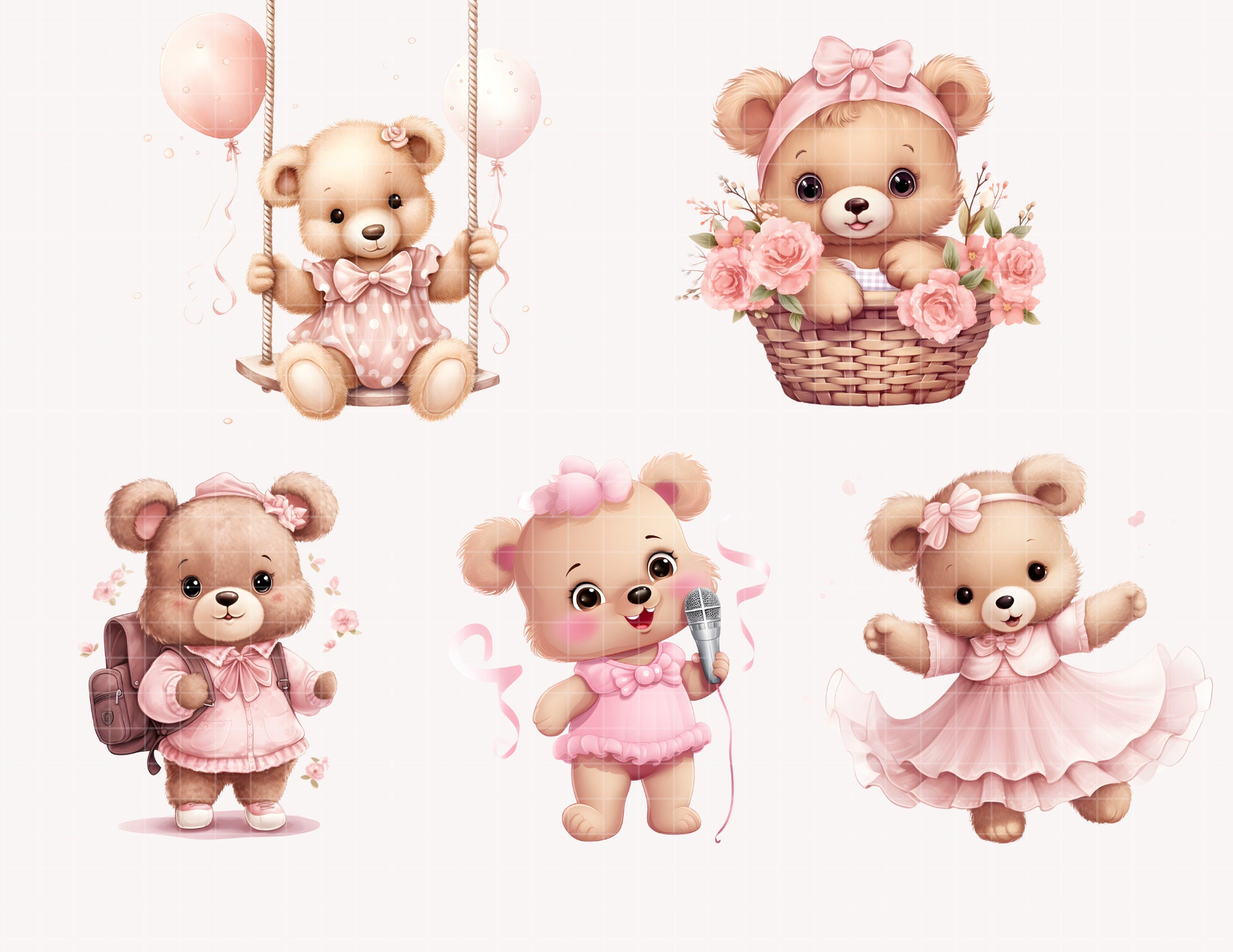 Cute Baby Girl Teddy Bear Clipart Bundle Pink Cute Bear PNG Teddy Baby ...