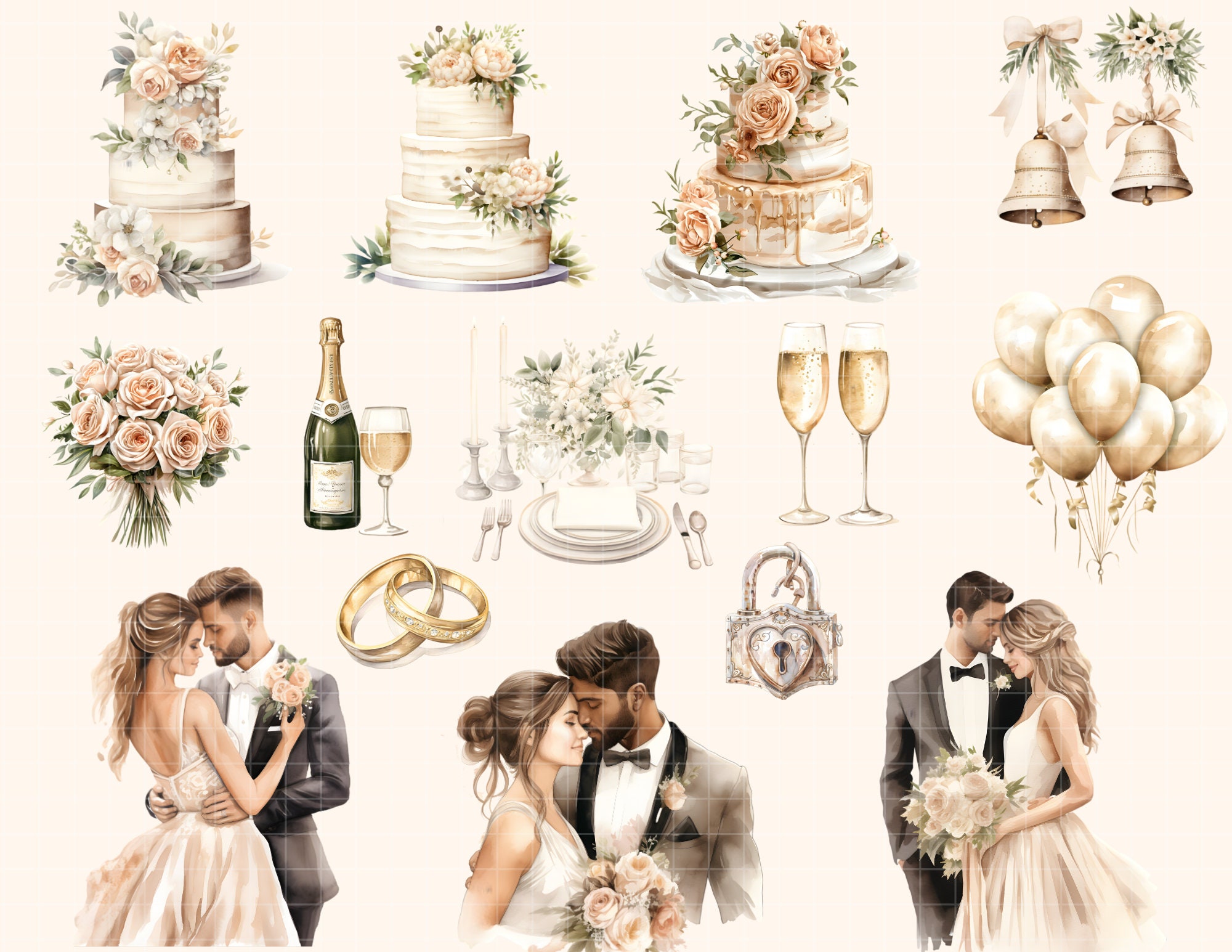 Boho Wedding Clipart, Wedding Day Graphic, Watercolor Wedding Clipart ...