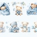Blue Teddy Bear Clipart, Baby Shower Clip Art, Sleepy Teddy Bears, Cute ...