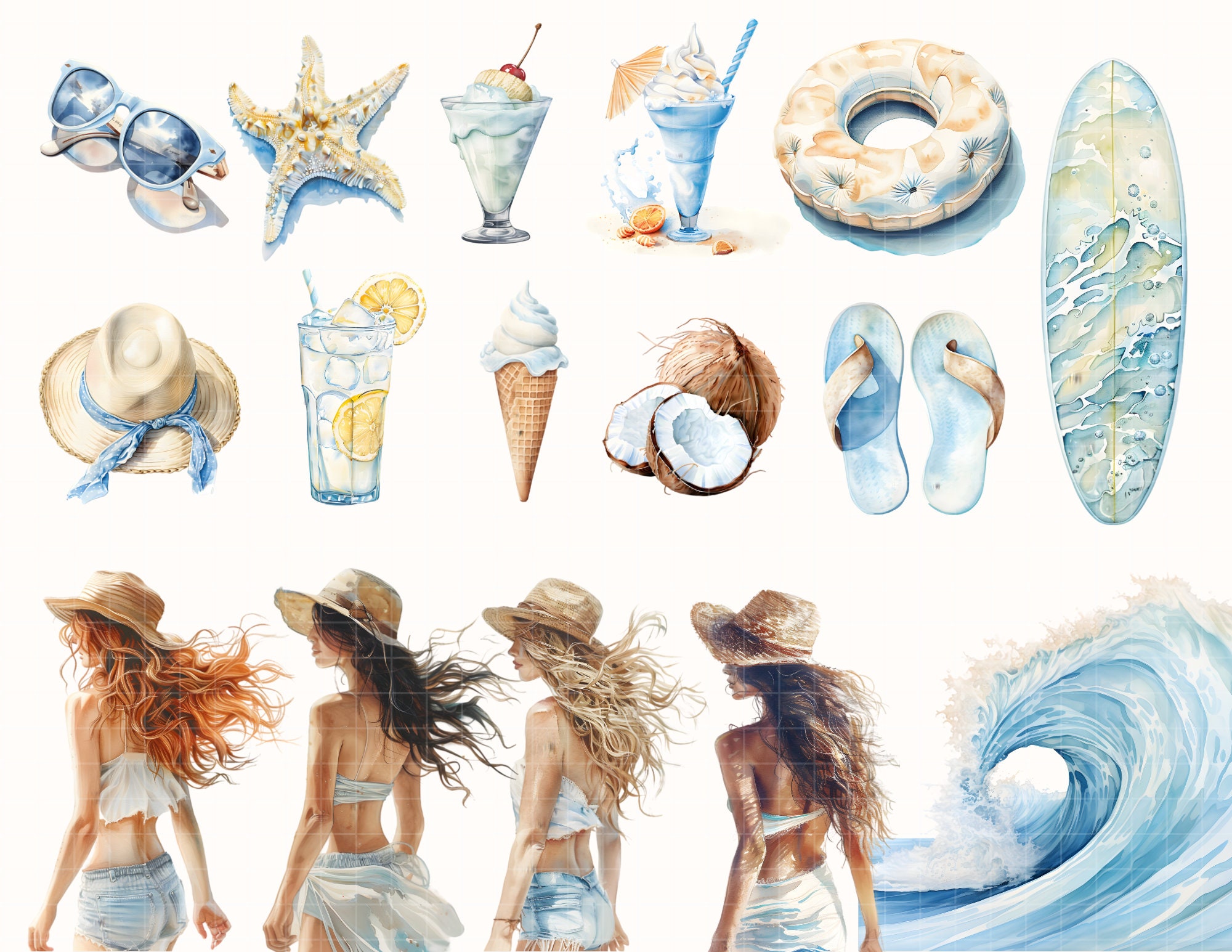 Watercolor Summer Clipart, Ocean Clipart, Beach Holiday Clipart, Beach ...