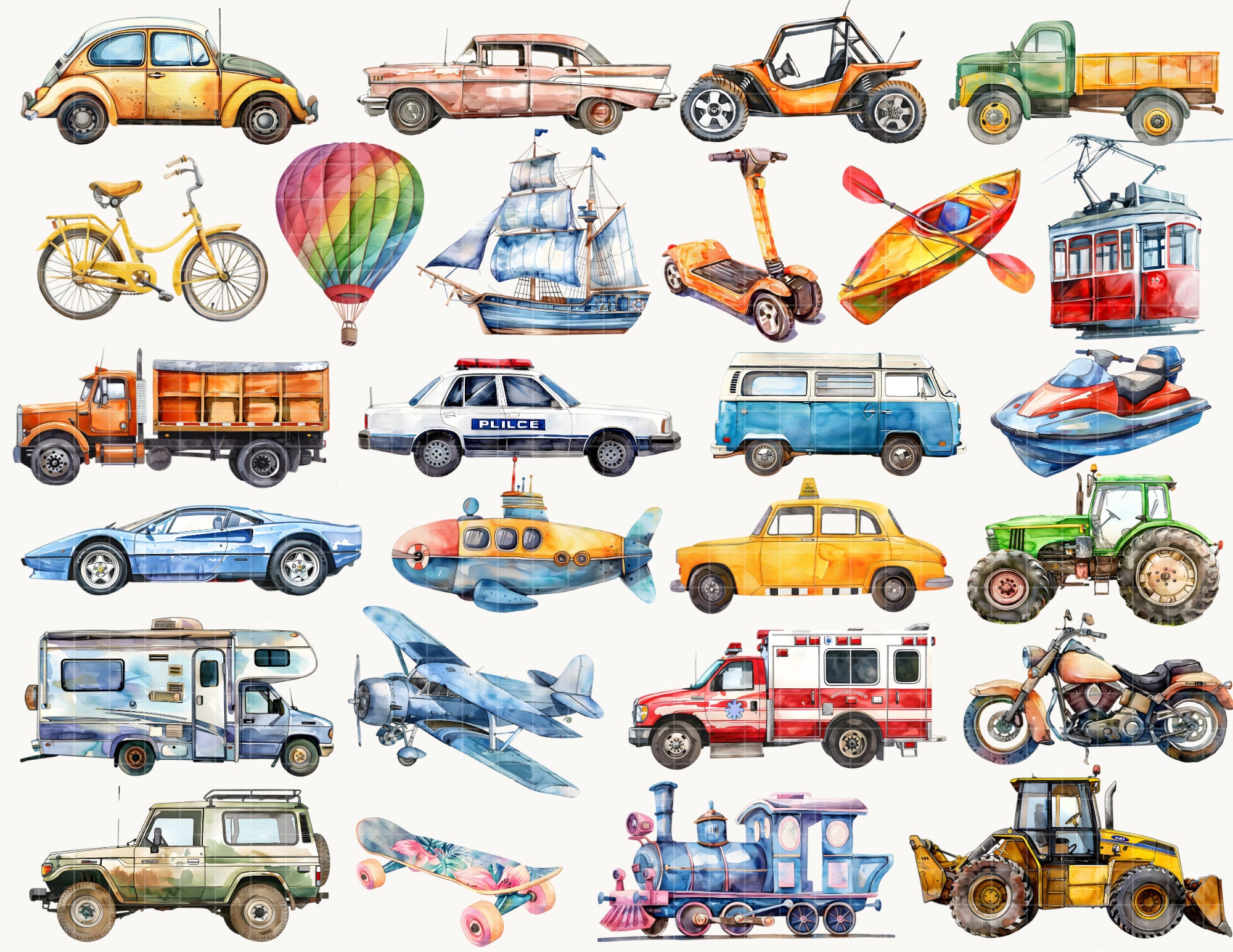 Watercolor Transportation Clipart, Cars Clipart, Vehicles Clip Art ...