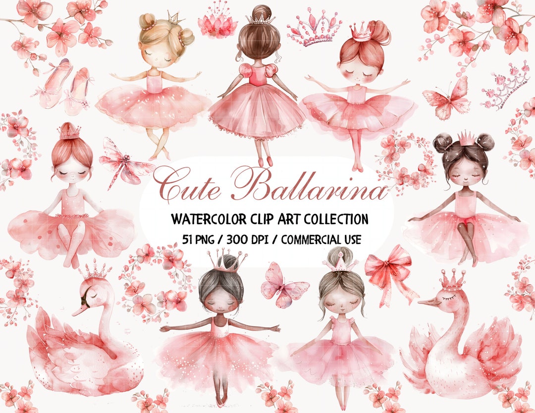 Cute Ballerina Clipart, Watercolor Ballet Clipart, Swan Lake Clipart ...