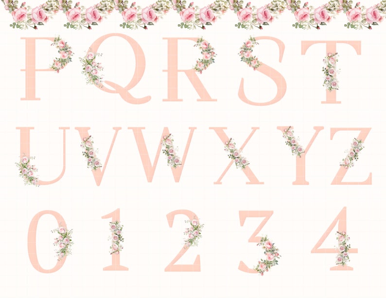 Watercolor Floral Alphabet Clipart, Wedding Clipart, Pink Alphabet PNG ...