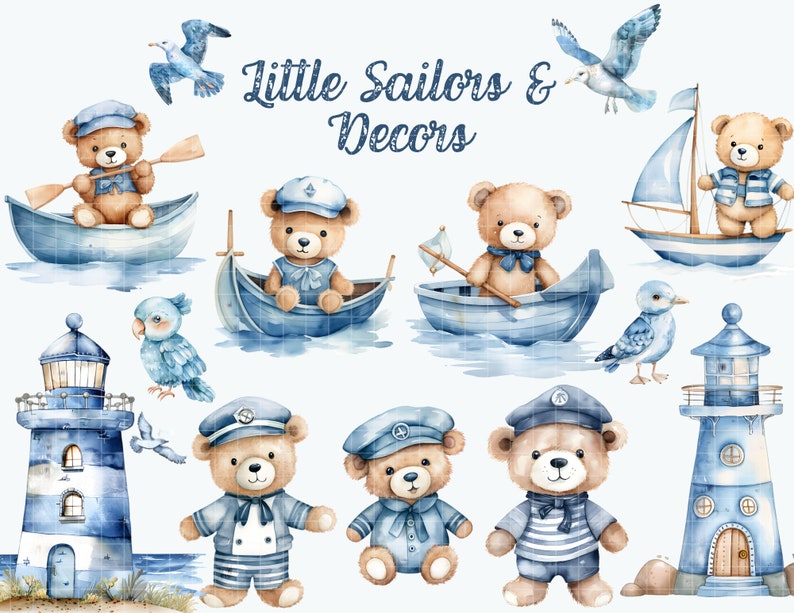 Cute Sailor Teddy Bear Clipart, Nautical Nursery Clipart, Under Sea PNG ...