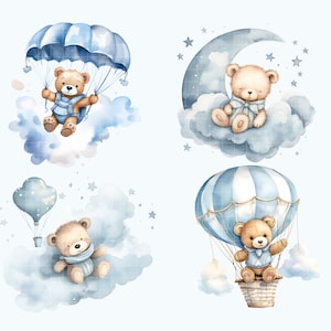 Blue Teddy Bear Clipart, Baby Shower Clip Art, Sleepy Teddy Bears, Cute ...