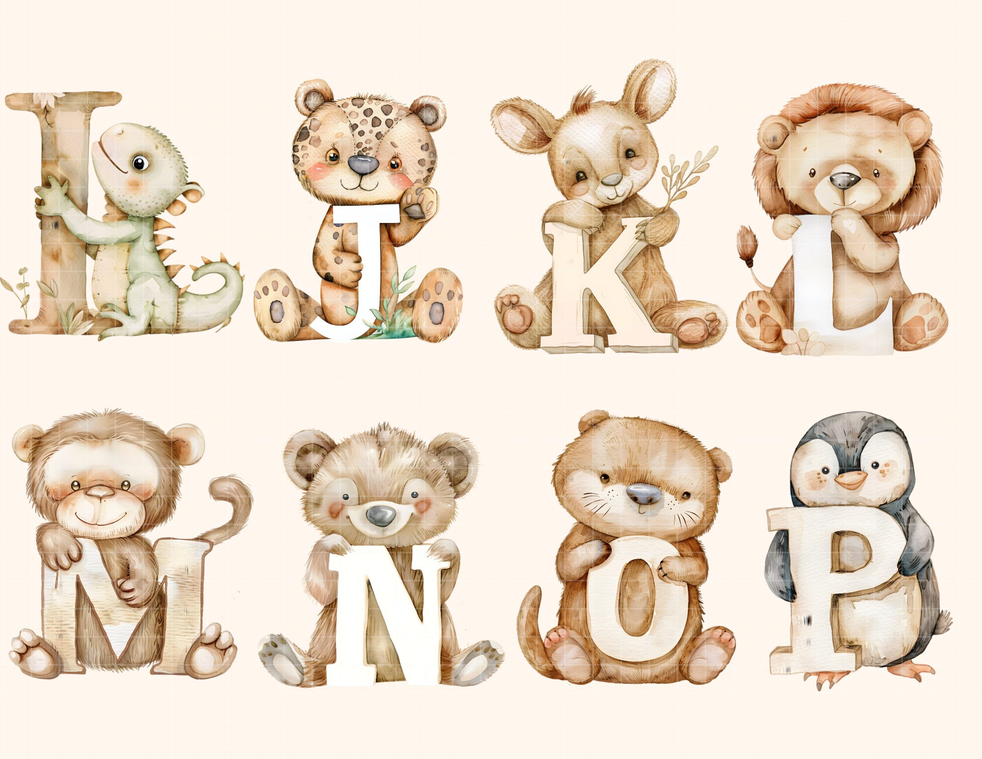 Watercolor Alphabet Animal Clipart, Alphabet Letter Clipart, Nursery ...