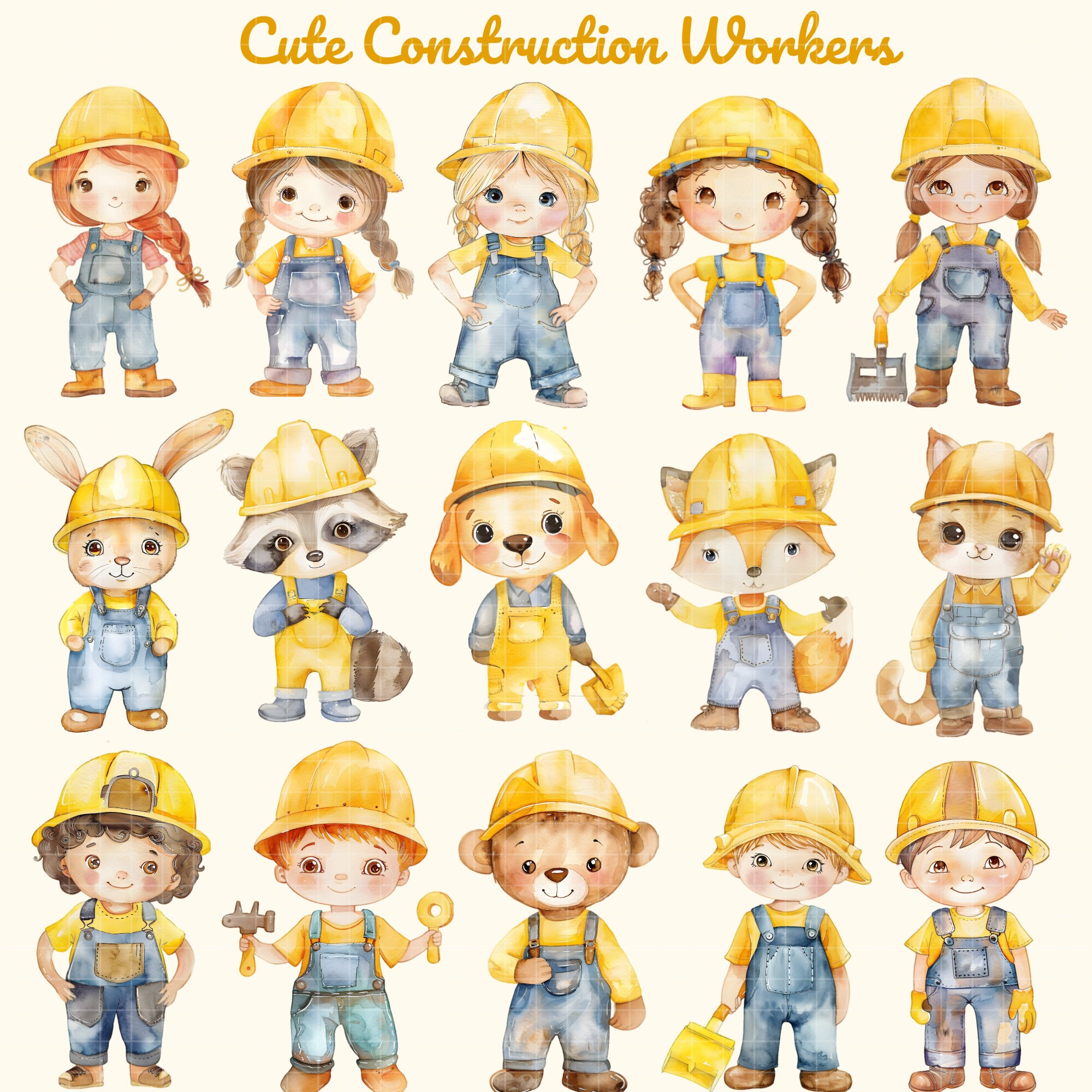Cute Construction Clipart, Kids Excavator Bulldozer, Invitations ...