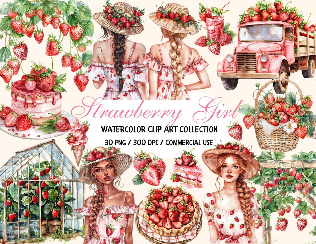 Watercolor Strawberry Clipart, Girl With Strawberry PNG, Strawberry ...
