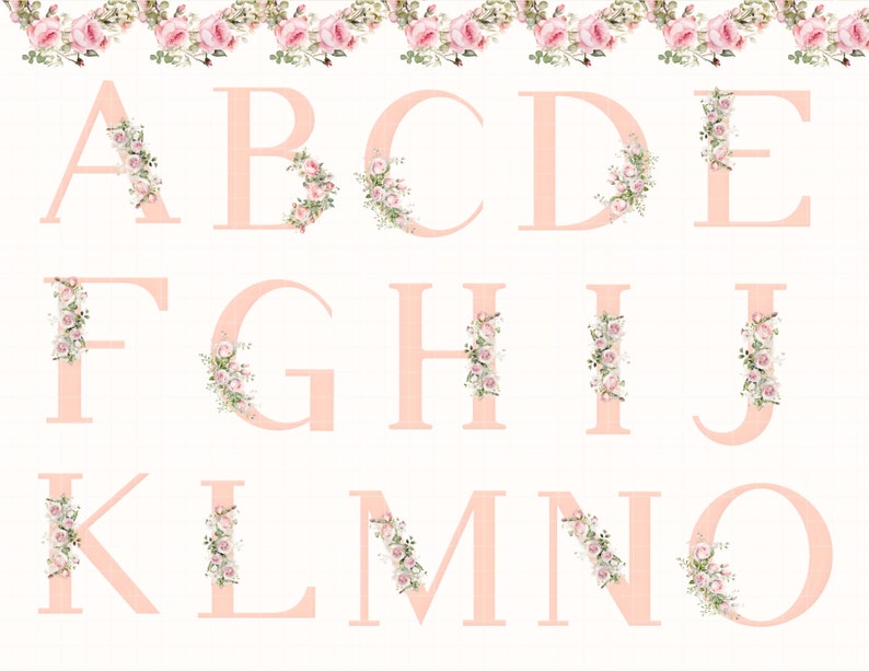 Watercolor Floral Alphabet Clipart, Wedding Clipart, Pink Alphabet PNG ...