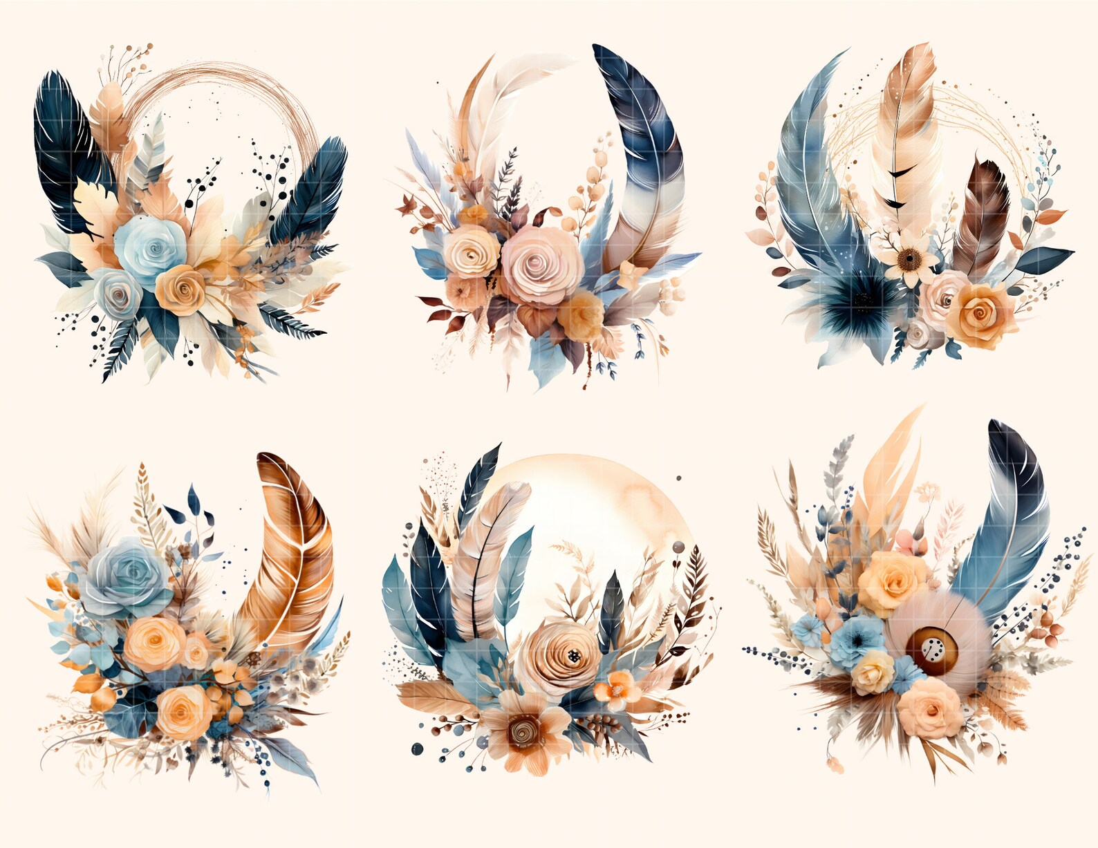 Boho Floral Clipart, Watercolor Boho Flowers Clipart, Boho Roses PNG ...