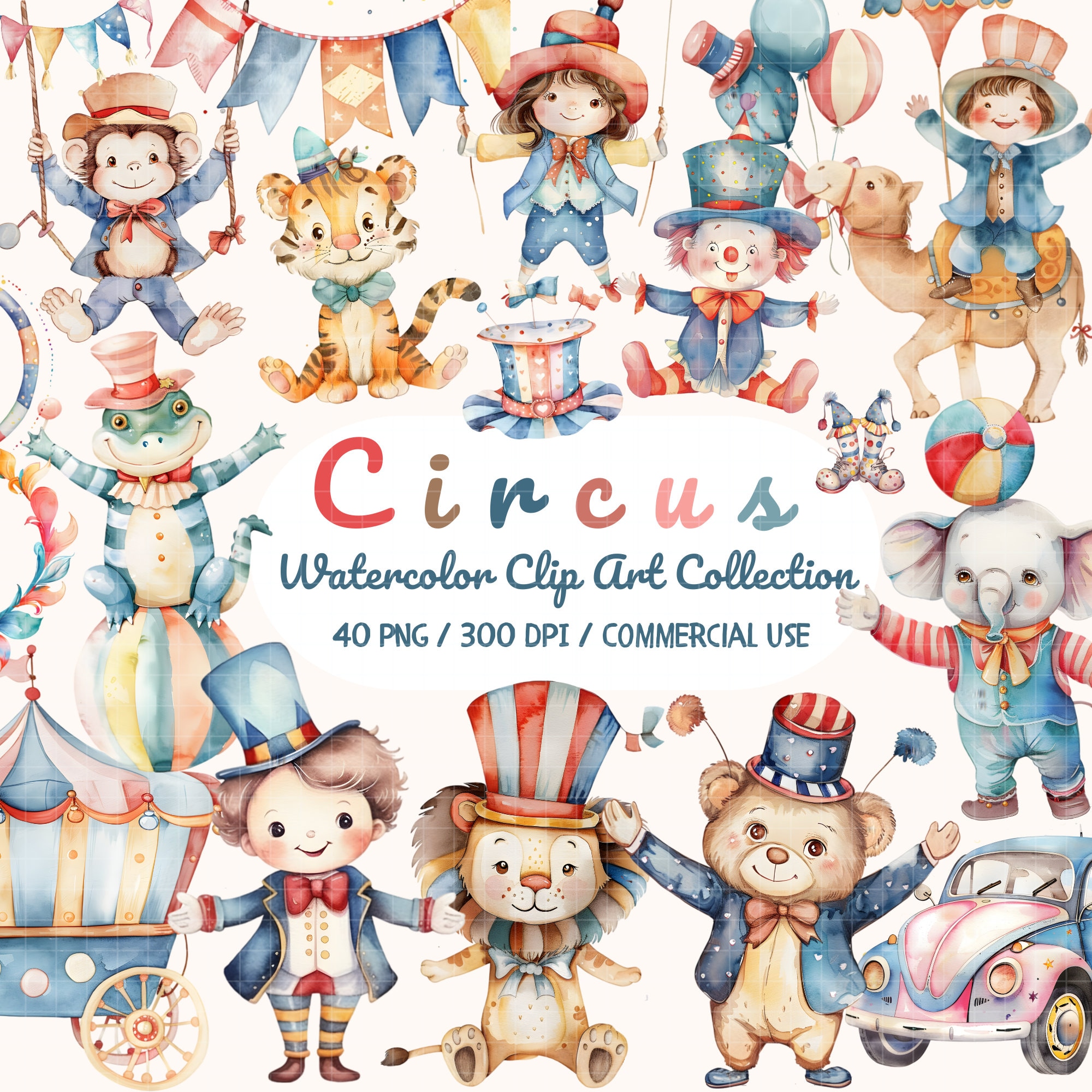 Circus Watercolor Clipart, Cute Animals Candy Color, Colorfull Nursery ...