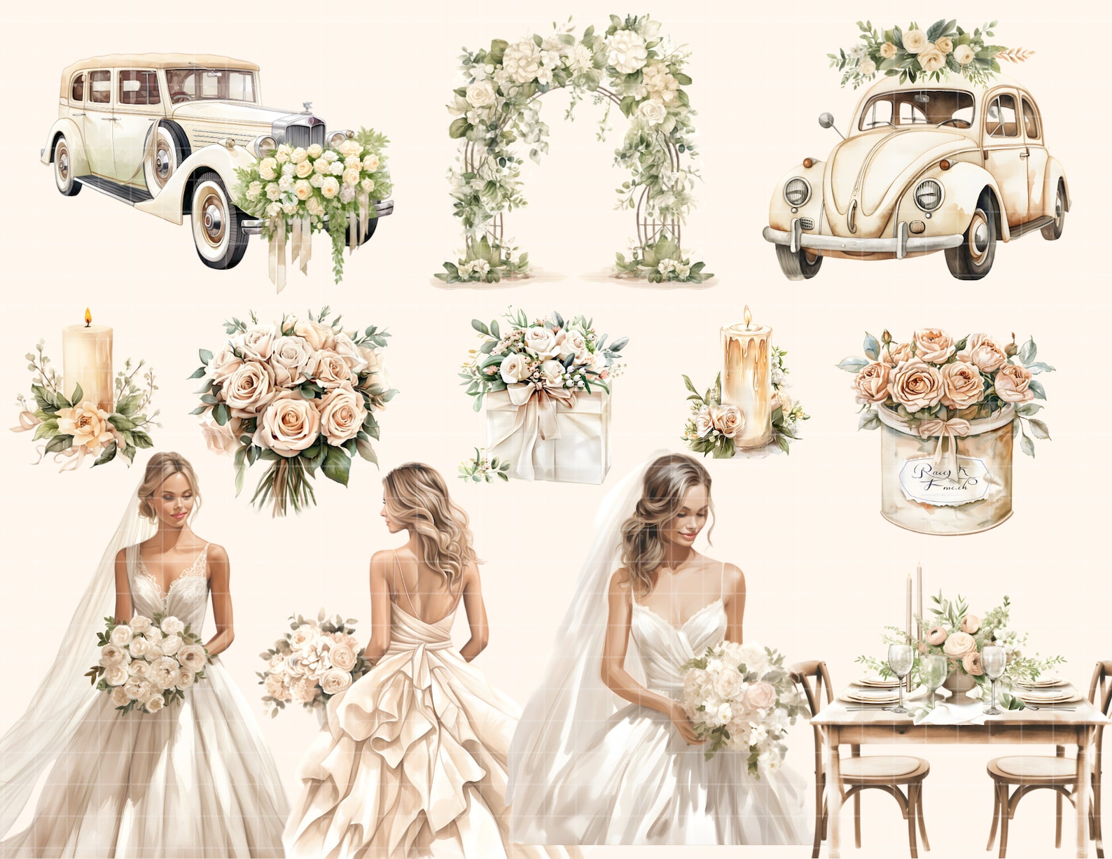 Boho Wedding Clipart, Wedding Day Graphic, Watercolor Wedding Clipart ...