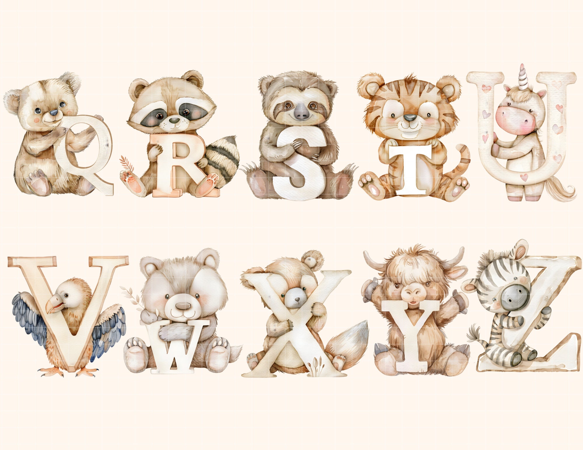 Watercolor Alphabet Animal Clipart, Alphabet Letter Clipart, Nursery ...