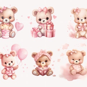 Cute Baby Girl Teddy Bear Clipart Bundle Pink Cute Bear PNG Teddy Baby ...