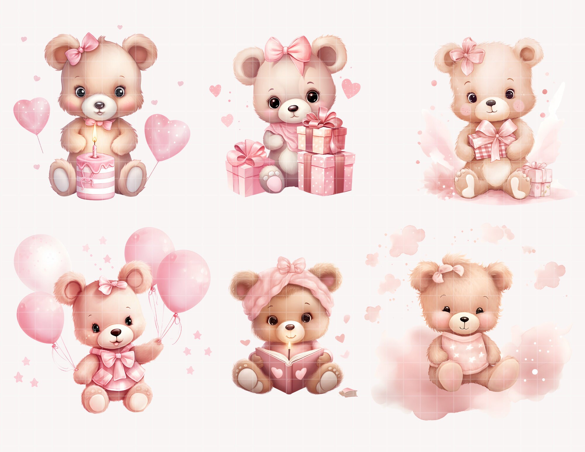 Cute Baby Girl Teddy Bear Clipart Bundle Pink Cute Bear PNG Teddy Baby ...