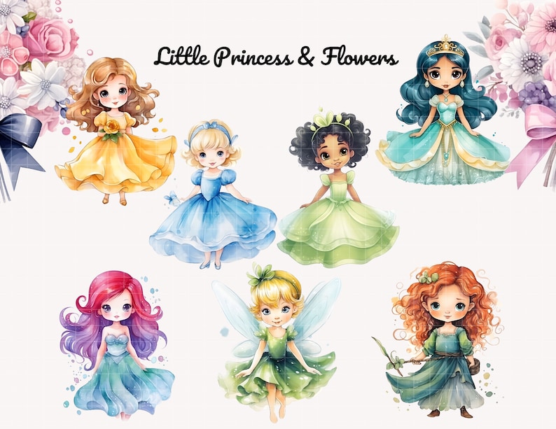 Little Princess Clipart, Baby Princess PNG, Watercolor Princess Clipart ...
