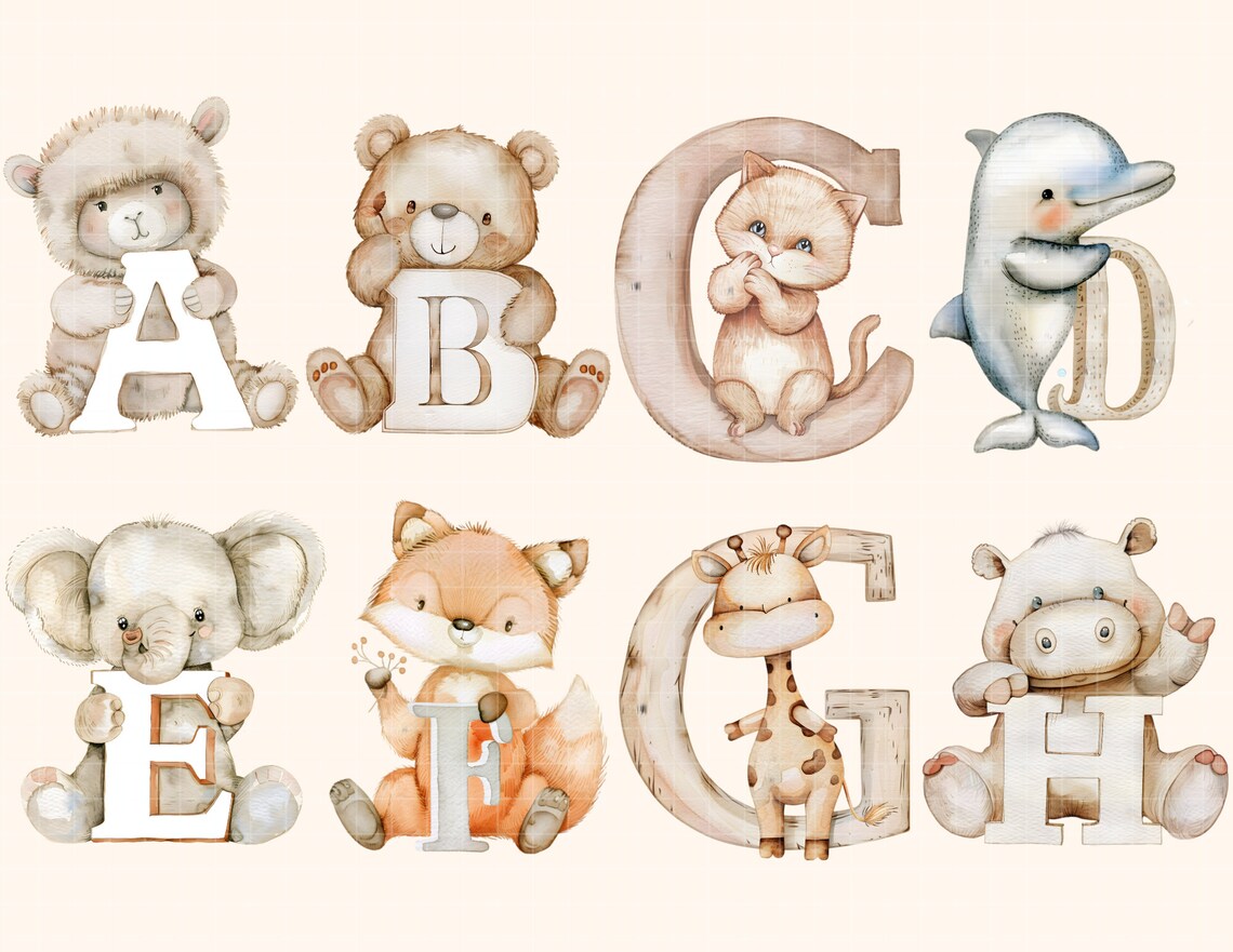 Watercolor Alphabet Animal Clipart, Alphabet Letter Clipart, Nursery ...