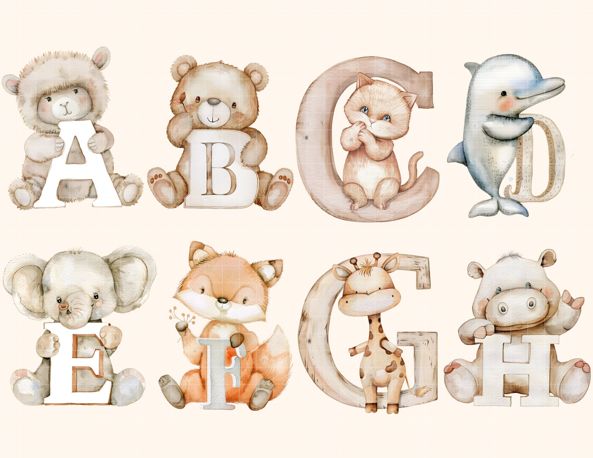 Watercolor Alphabet Animal Clipart, Alphabet Letter Clipart, Nursery ...