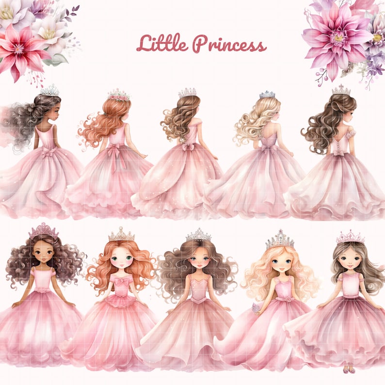 Watercolor Pink Princess Clipart, Little Princess Clipart, Fairytale ...