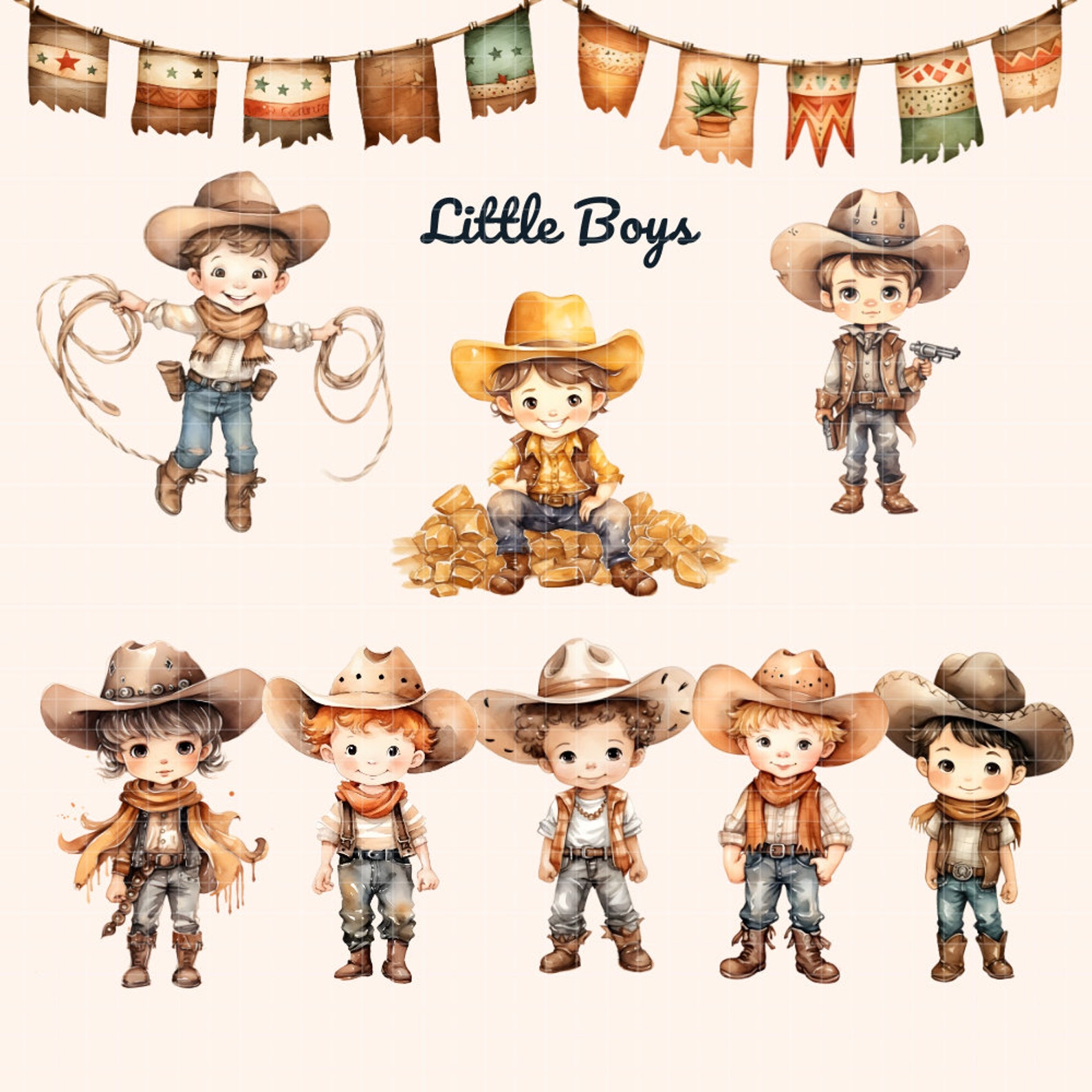Cute Cowboy Clipart, Baby Western Clipart, Baby Cowboy PNG, Wild West ...
