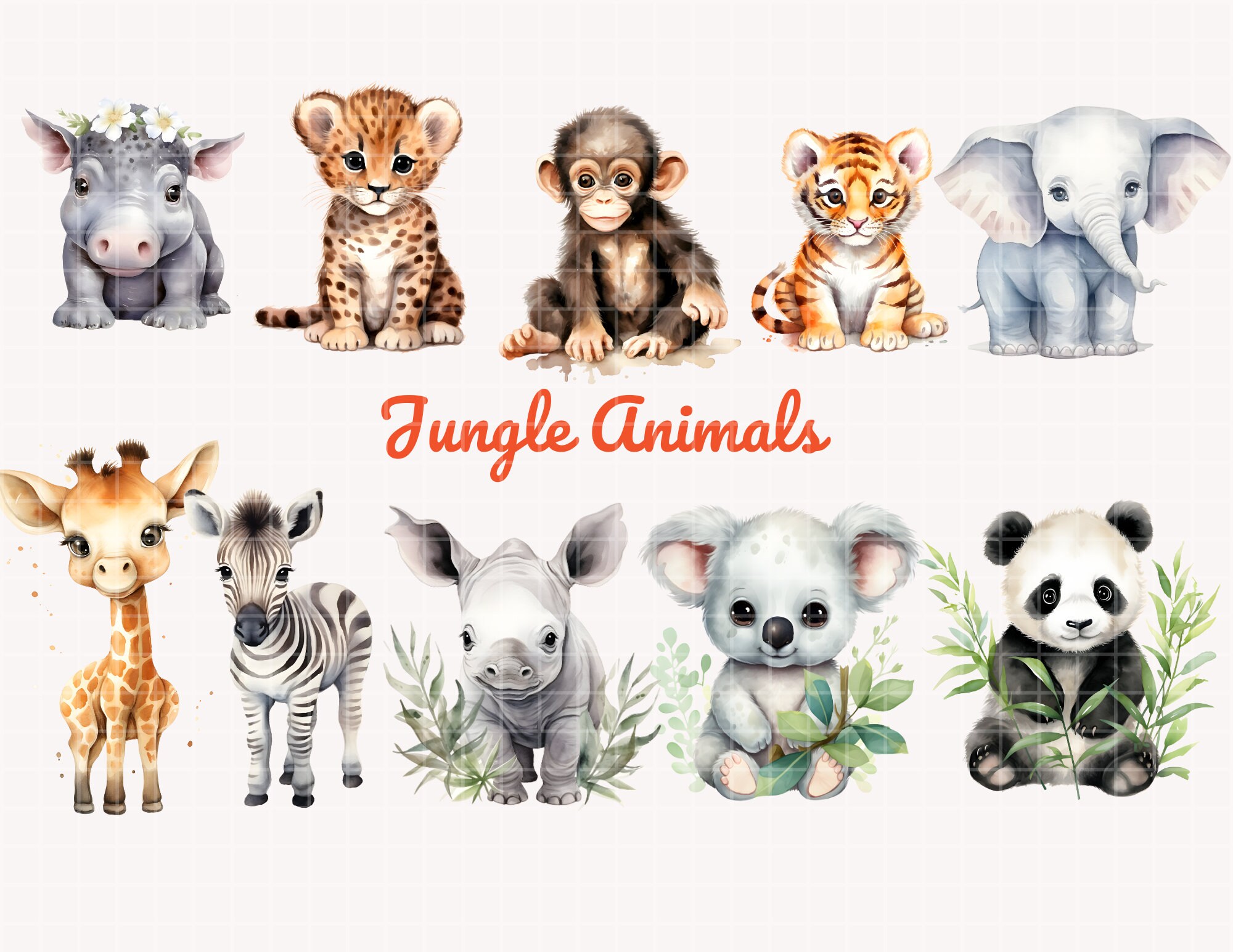 Cute Jungle Animals Clipart PNG, Baby Shower Clipart, Cute Baby Animals ...
