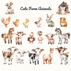 Cute Farm Clipart, Farm Animals Watercolor, Farm Baby Animals, Little ...