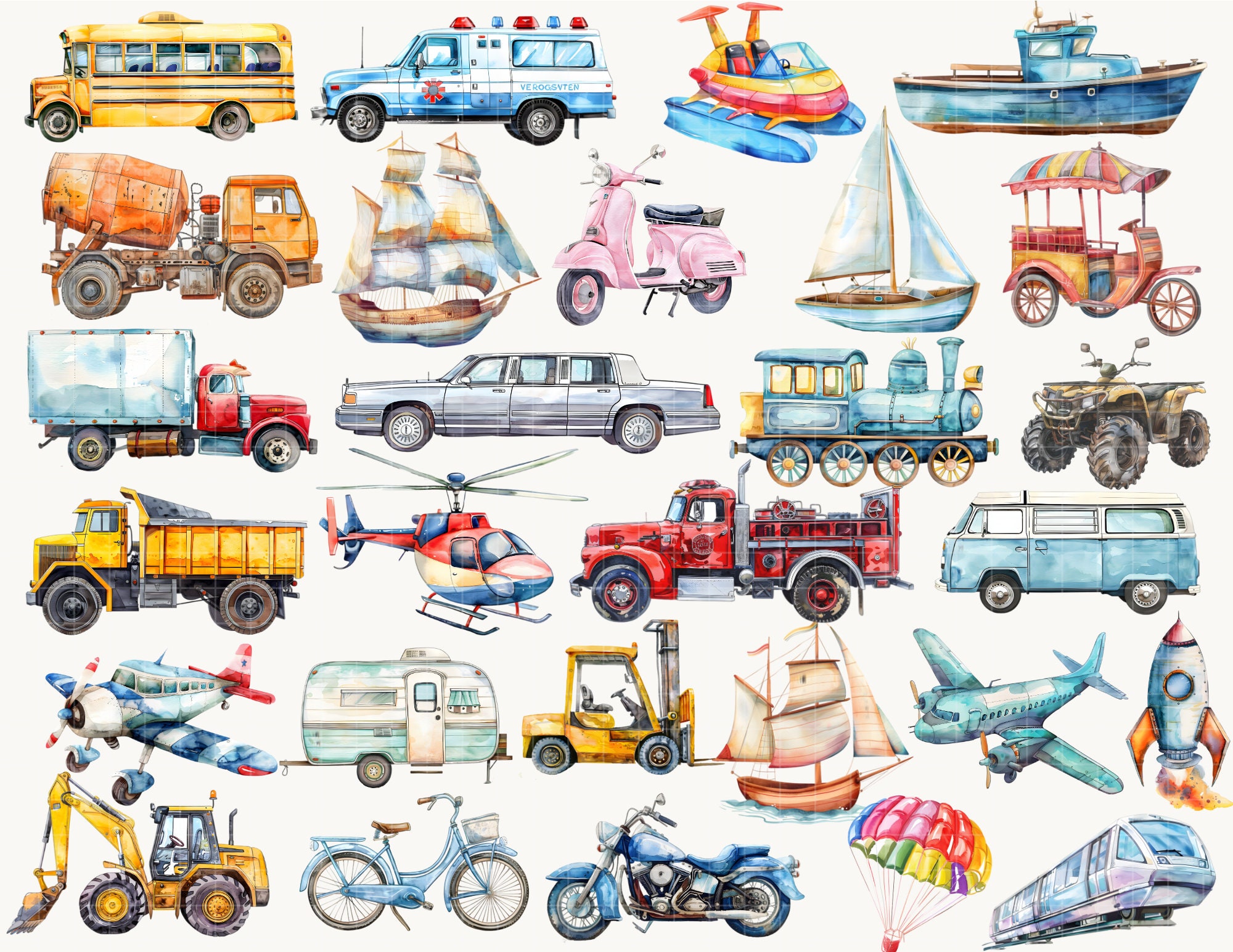 Watercolor Transportation Clipart, Cars Clipart, Vehicles Clip Art ...