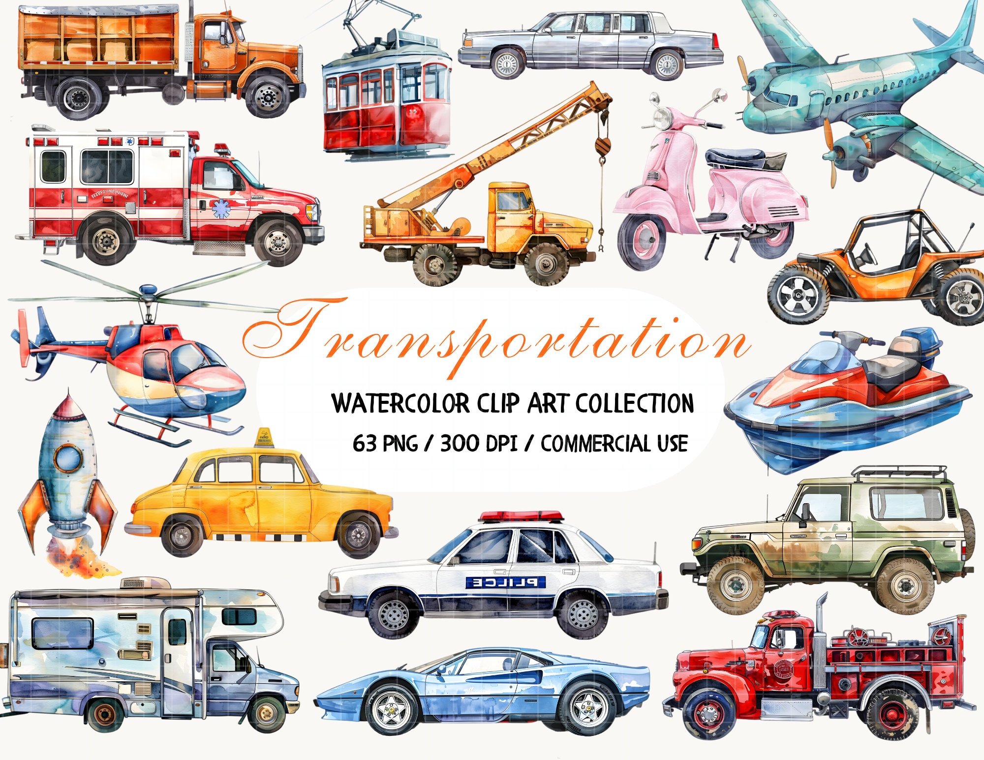 Watercolor Transportation Clipart, Cars Clipart, Vehicles Clip Art ...