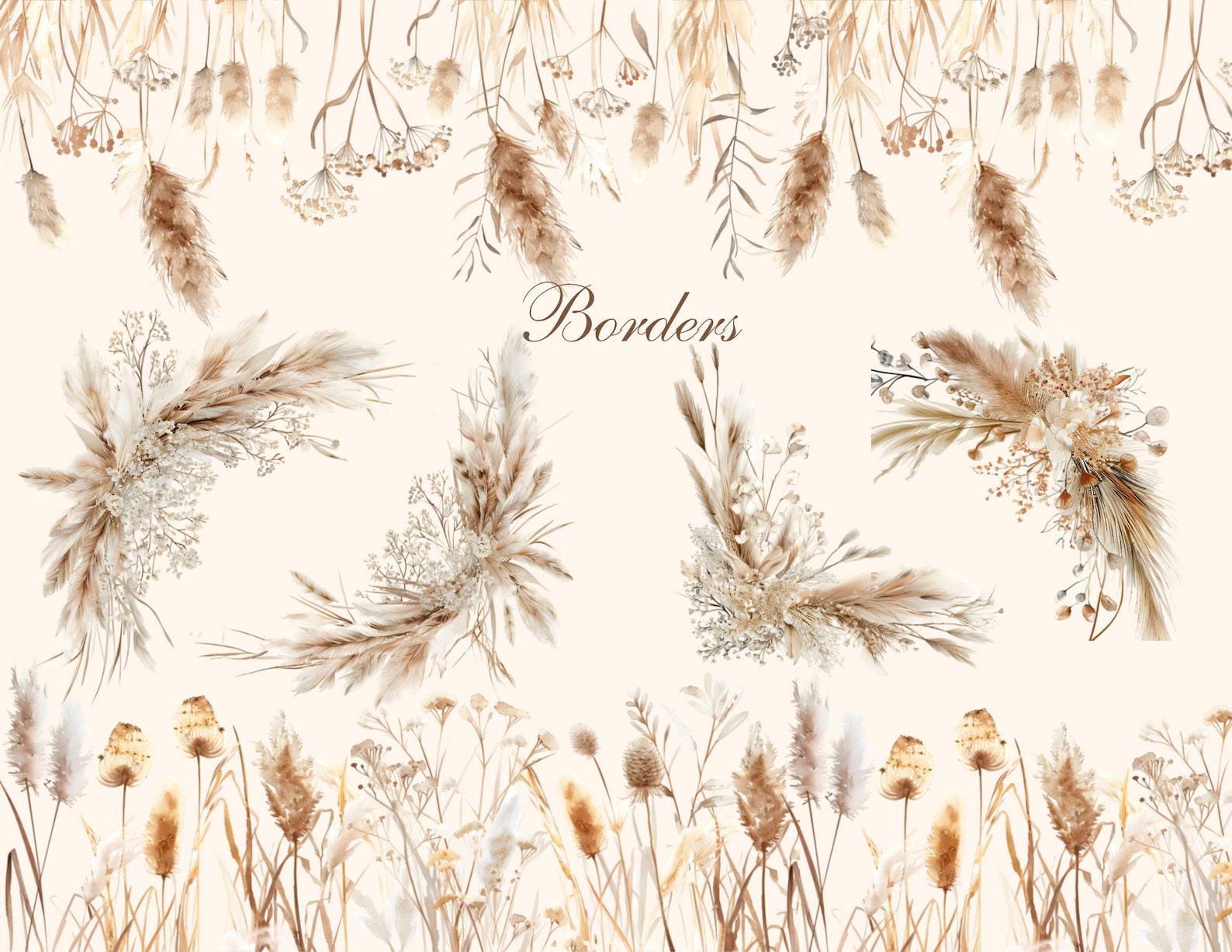 Pampas Grass Clipart, Boho Floral Clipart, Watercolor Pampas Grass PNG ...