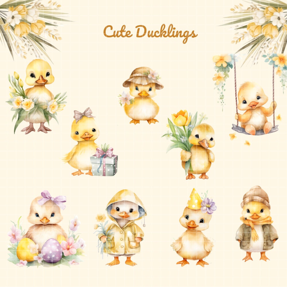 Watercolor Duckling Clipart Bundle, Cute Duckling PNG, Duckling Digital ...
